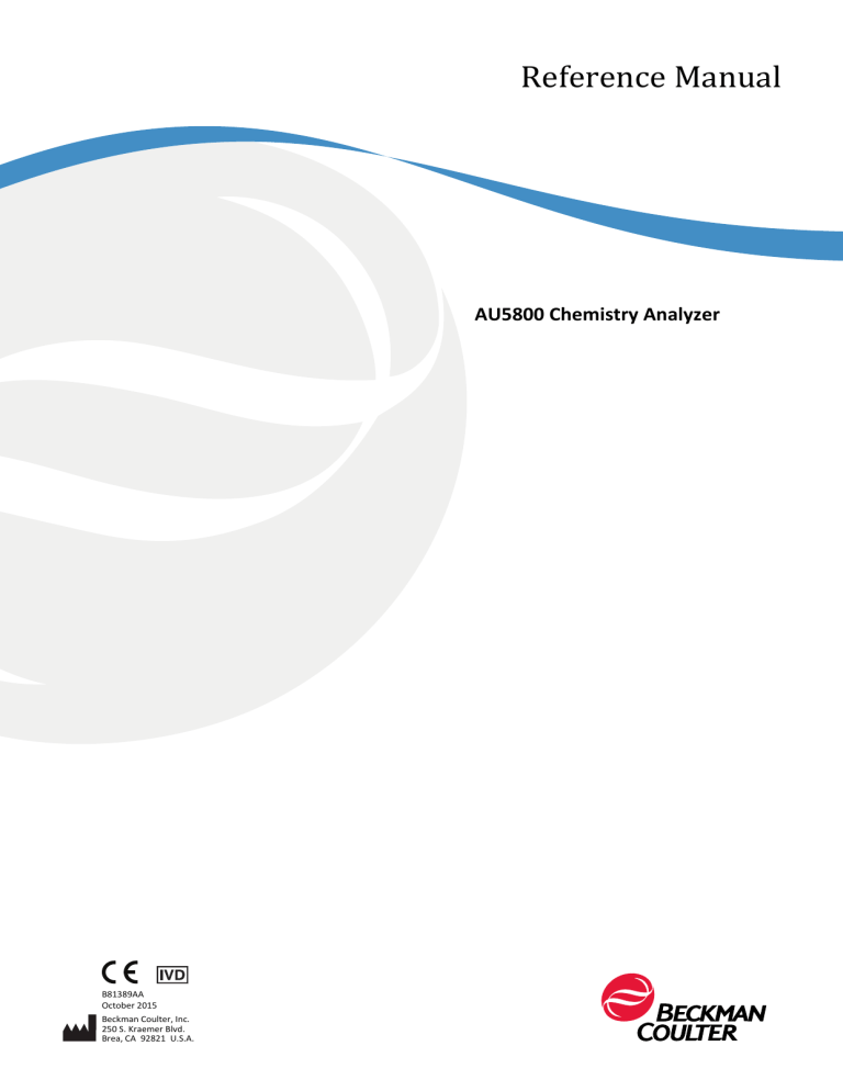 AU5800 Chemistry Analyzer Reference Manual