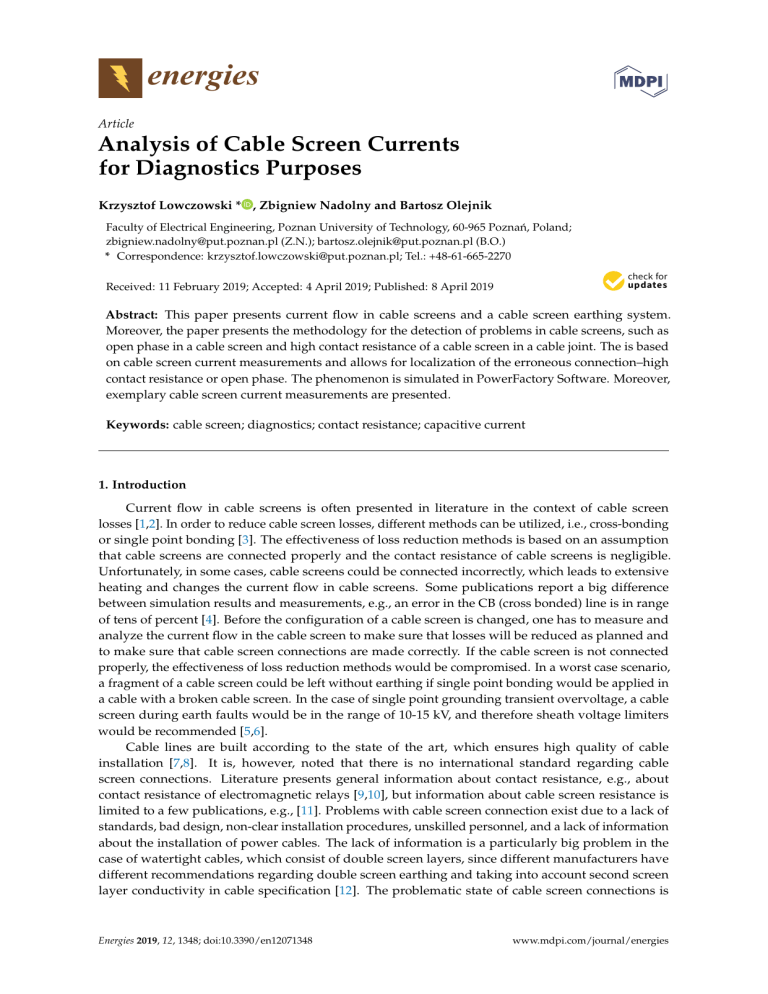 Cable Screen Current Analysis for Diagnostics