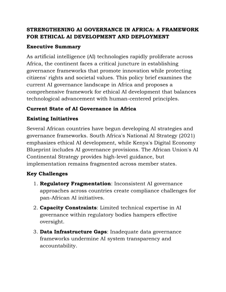 AI Governance in Africa: Ethical Development Framework
