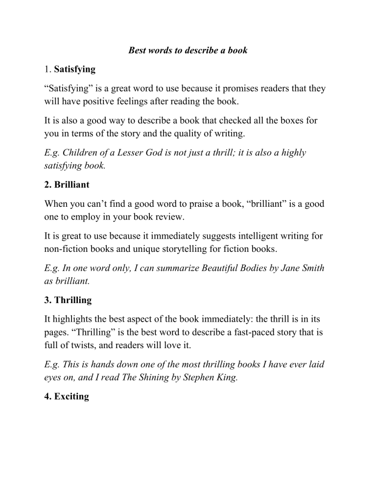 Best Words to Describe a Book: A Descriptive List