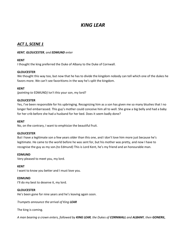 King Lear Act 1 Scene 1 Script | Shakespeare Play