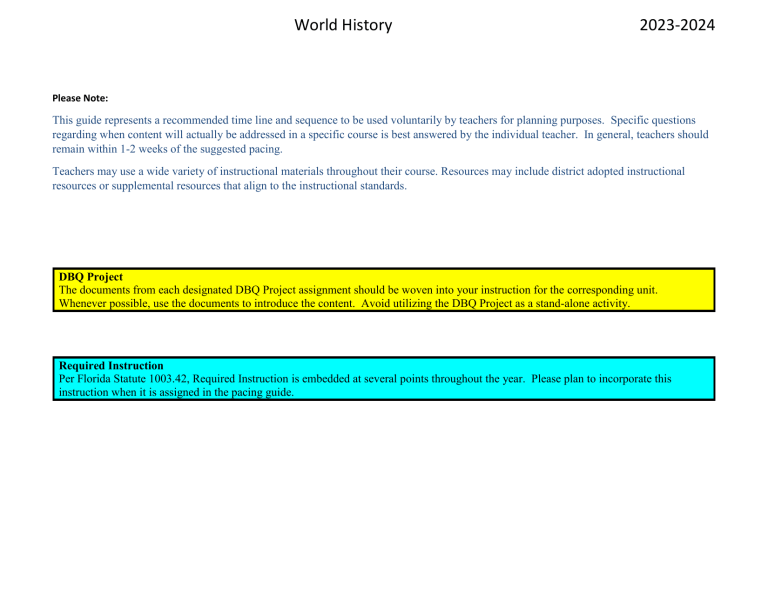 World History Pacing Guide 2023-2024