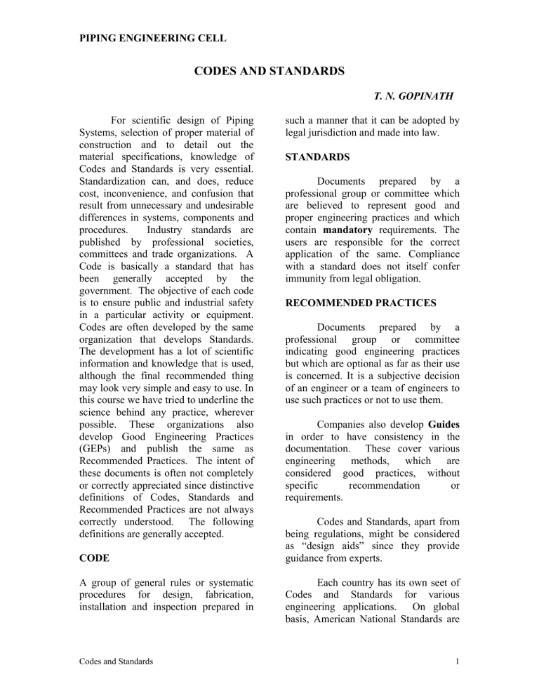 Piping Engineering Codes and Standards Guide