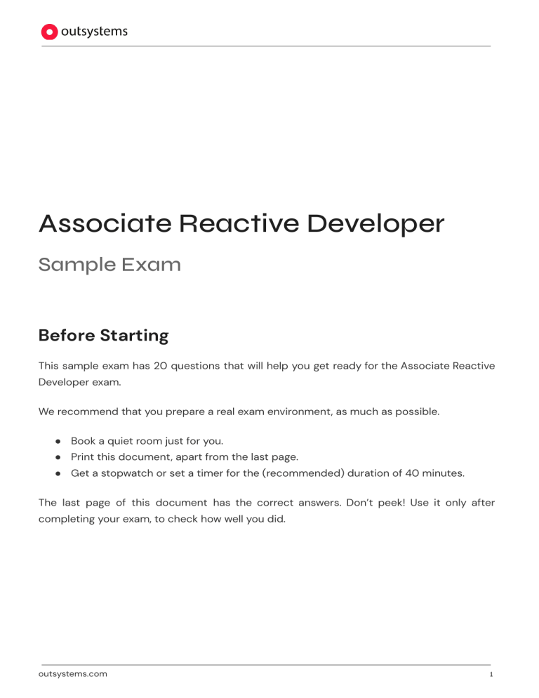 Associate Reactive Developer Sample Exam