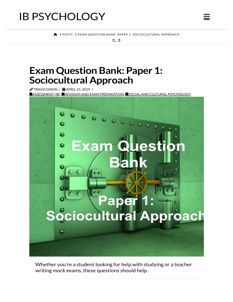 IB Psychology: Sociocultural Approach Exam Question Bank
