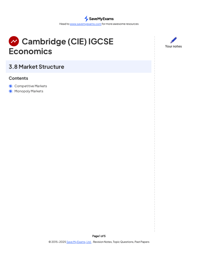 IGCSE Economics: Market Structure - Competitive vs. Monopoly