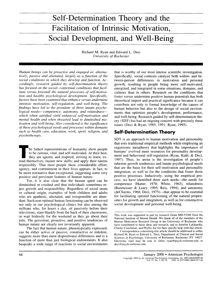 Self-Determination Theory: Motivation & Well-being