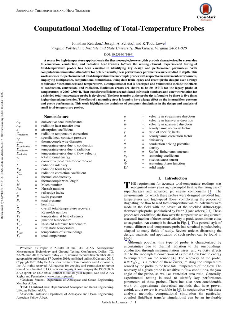 Total-Temperature Probe Computational Modeling