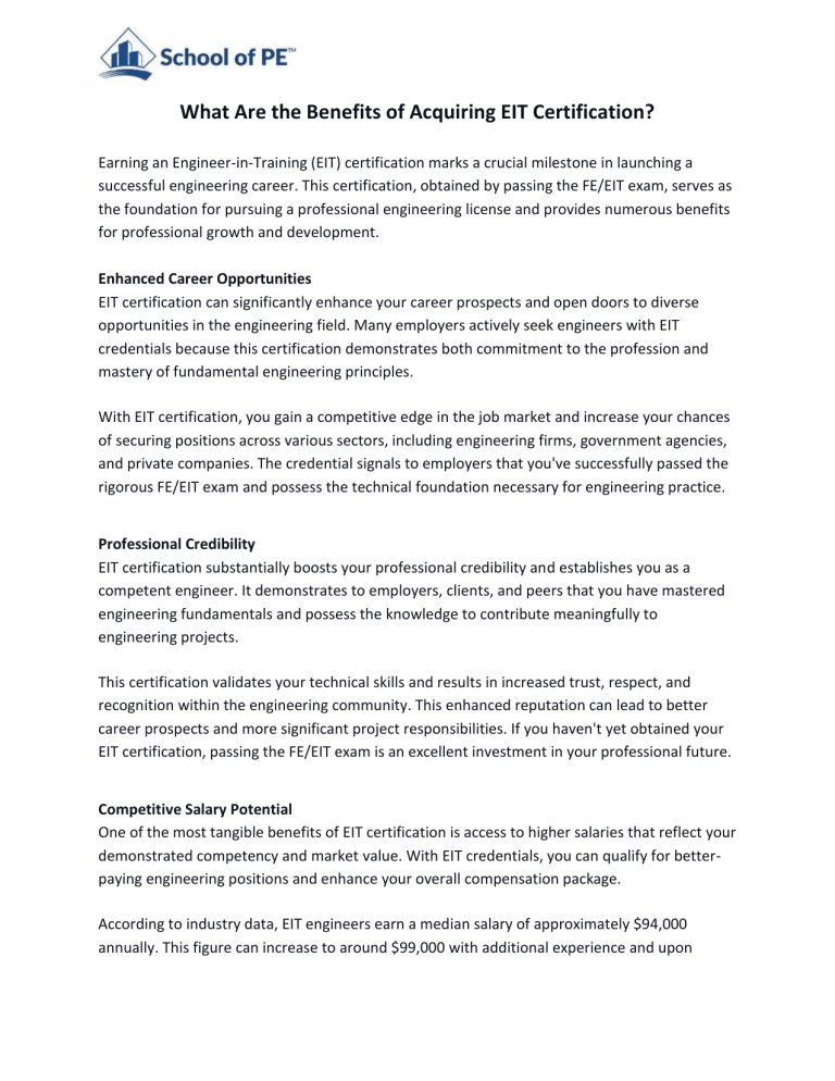 EIT Certification Benefits: Career, Salary, & Licensure