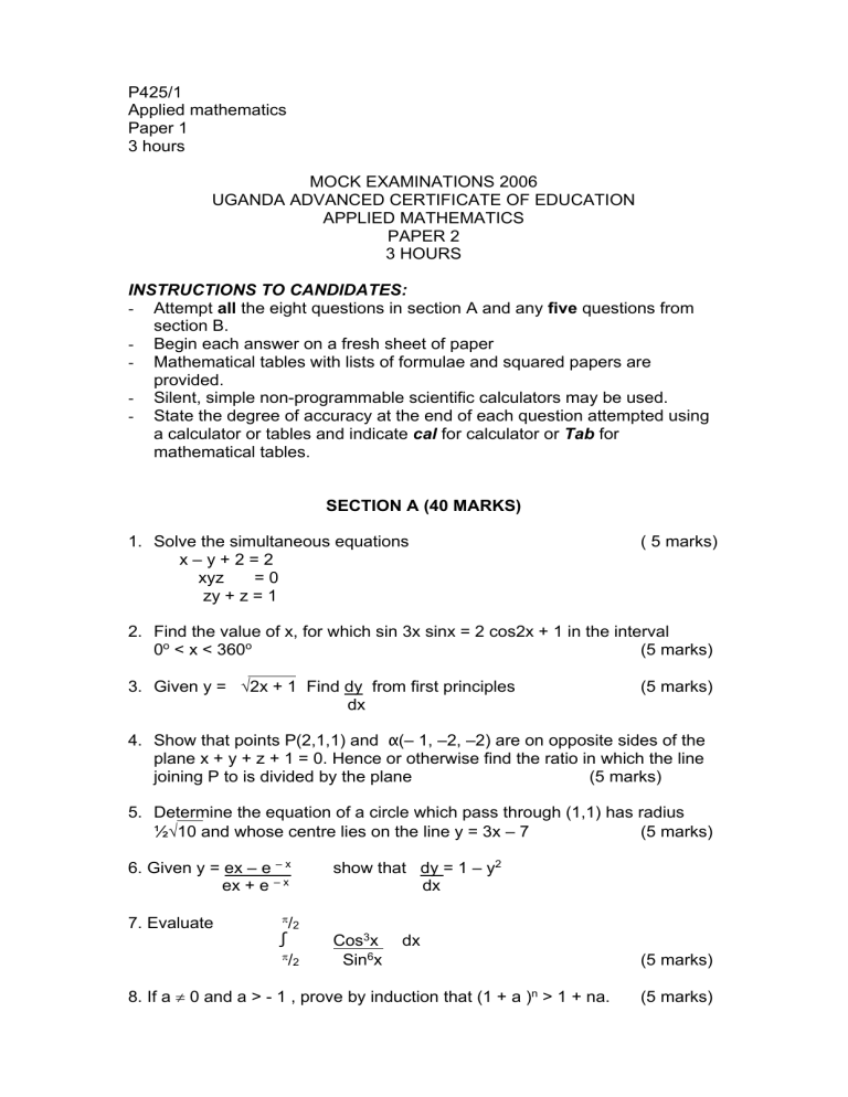 Applied Mathematics Exam Paper - High School