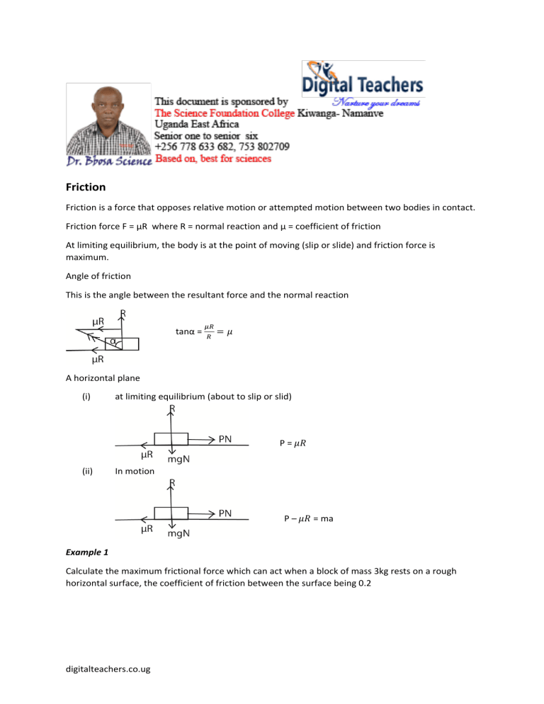 Friction: Physics Lecture Notes & Examples