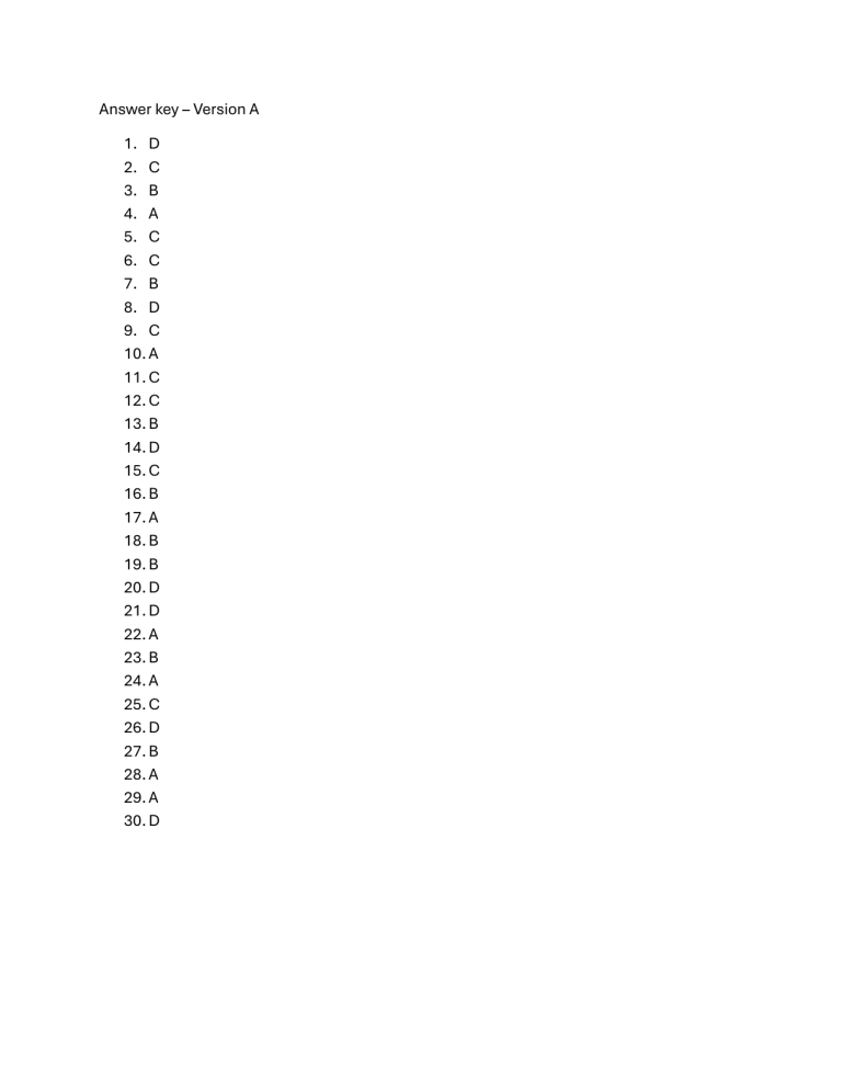 Answer Key - Version A