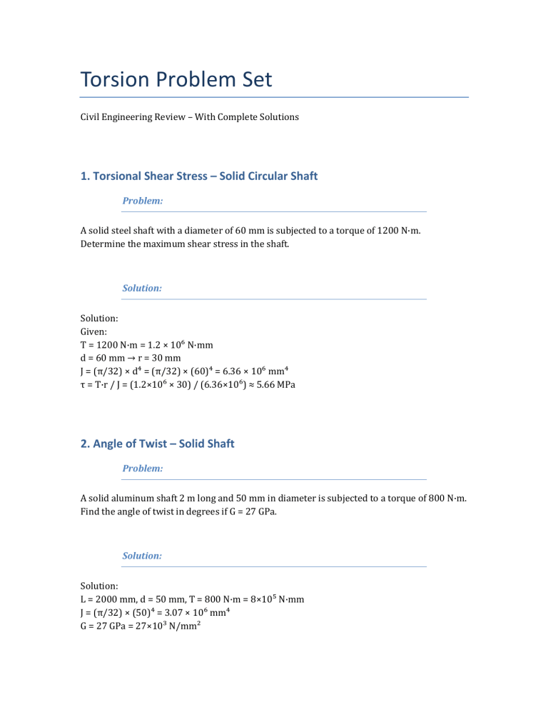 Torsion Problems & Solutions: Civil Engineering Review