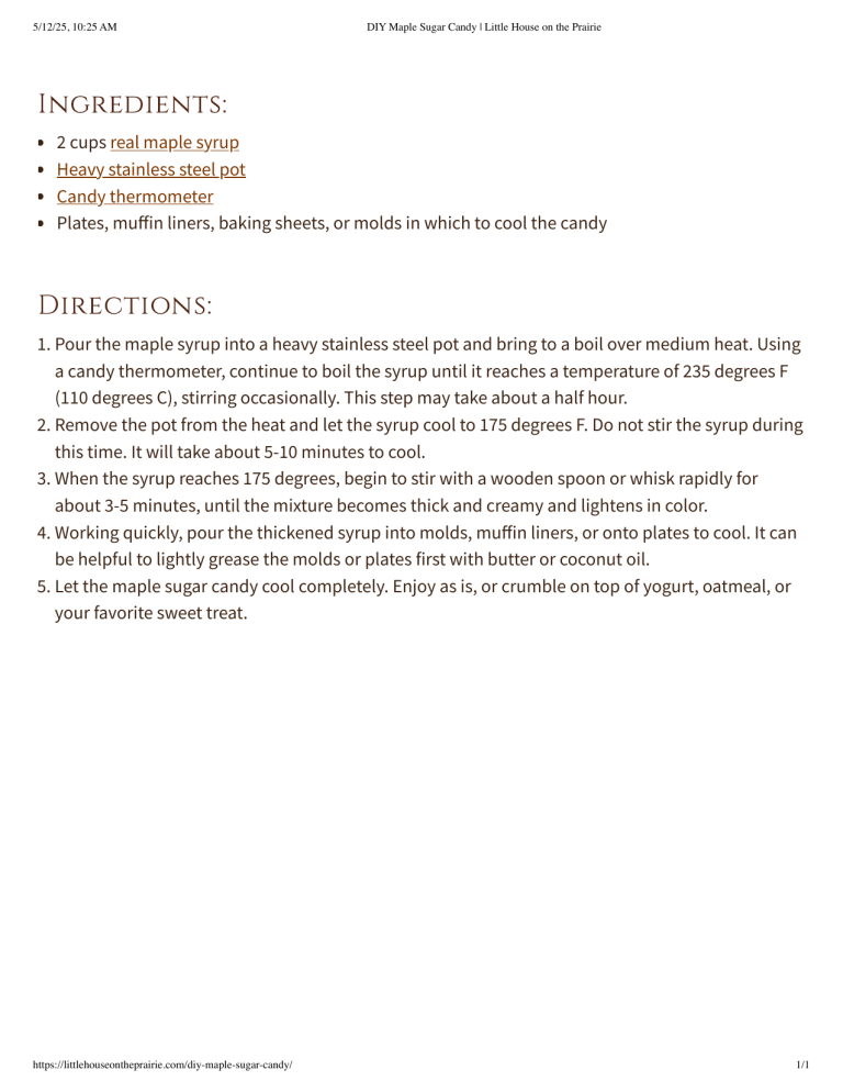 DIY Maple Sugar Candy Recipe | Little House on the Prairie