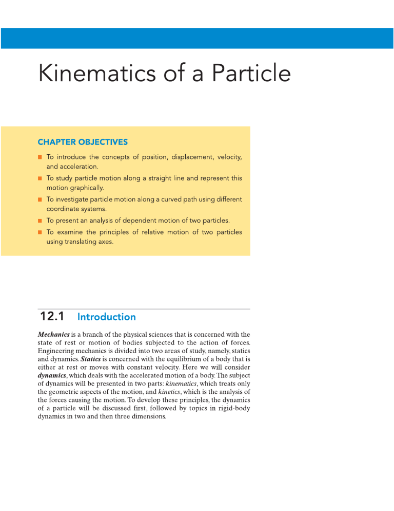 Kinematics of a Particle: Introduction to Motion