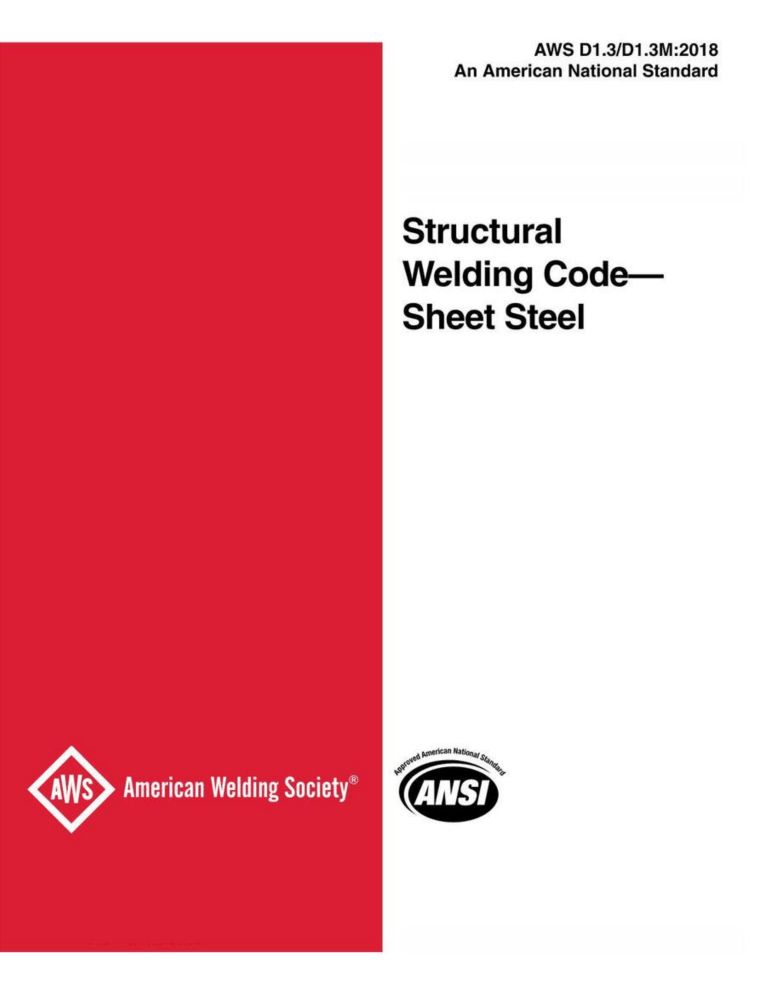 AWS D1.3/D1.3M:2018 Structural Welding Code for Sheet Steel