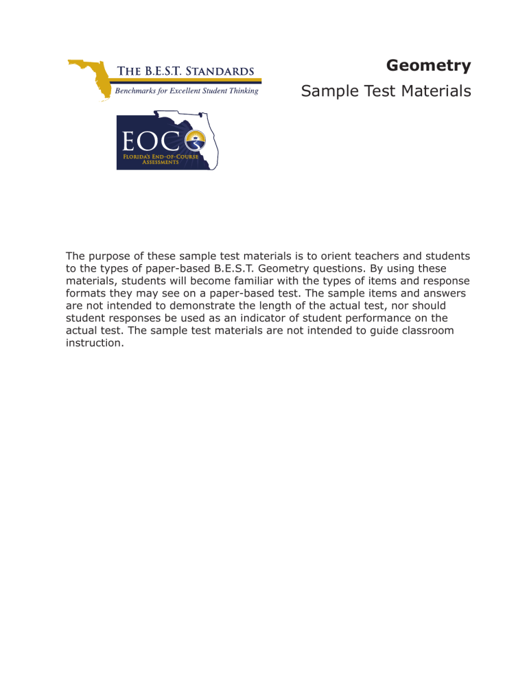 Geometry Sample Test Materials - Florida EOC Assessment
