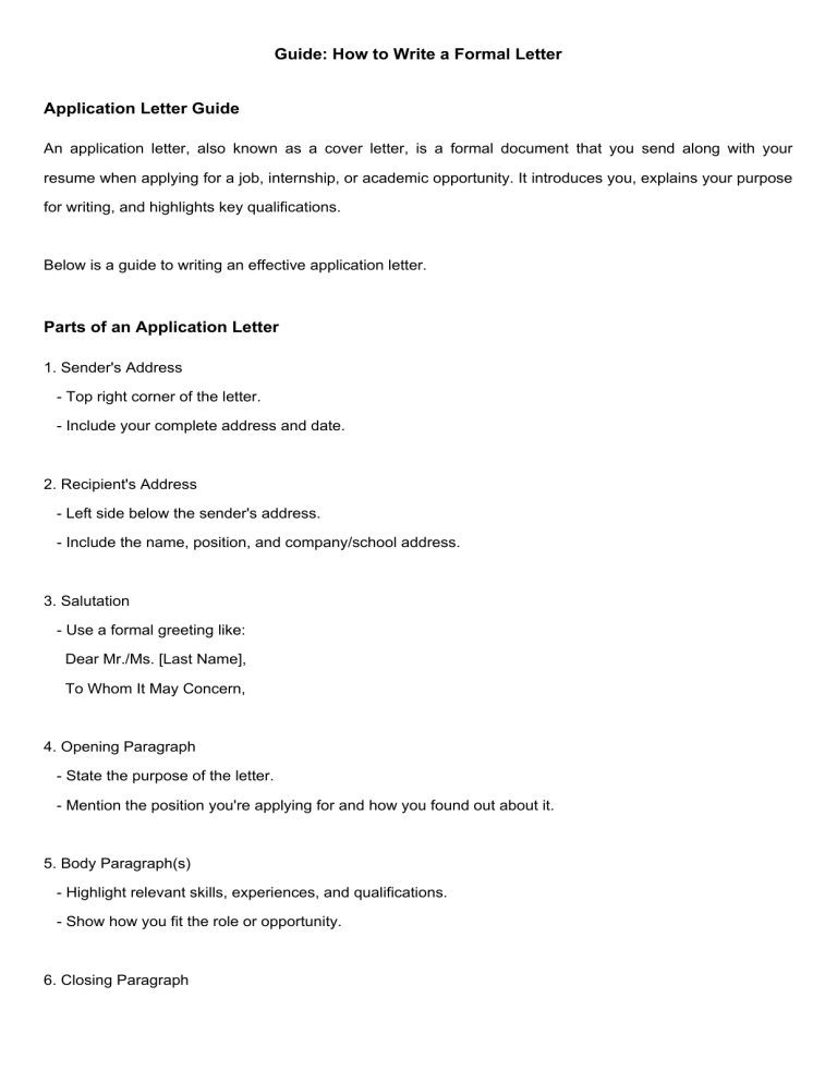 How to Write a Formal Application Letter: Guide & Example