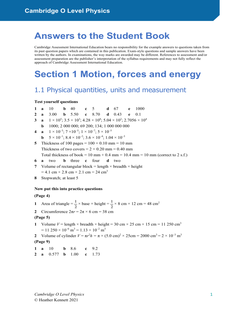 Heather Kennett's O Level Physics Answers