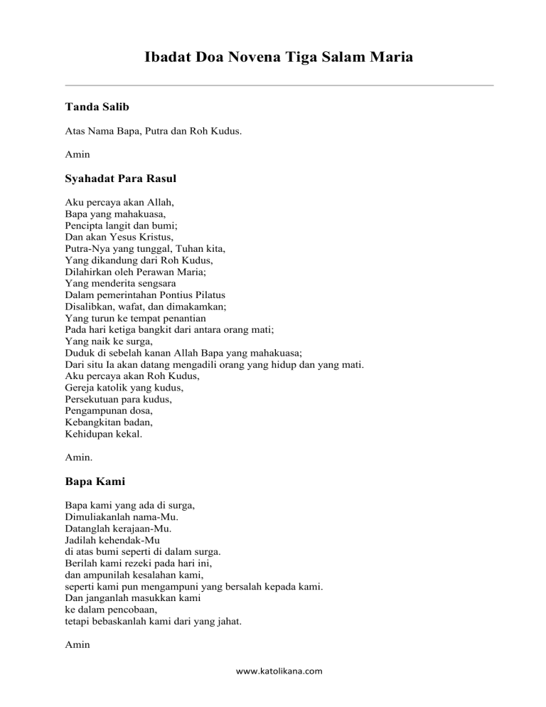 Doa Novena Tiga Salam Maria