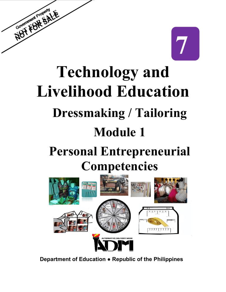 Dressmaking/Tailoring Module 1: Entrepreneurial Competencies