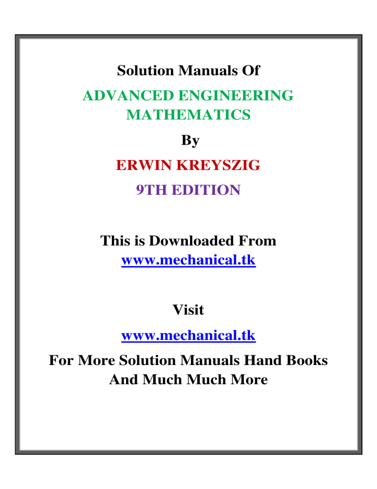 Advanced Engineering Mathematics Solution Manual, 9th Ed.