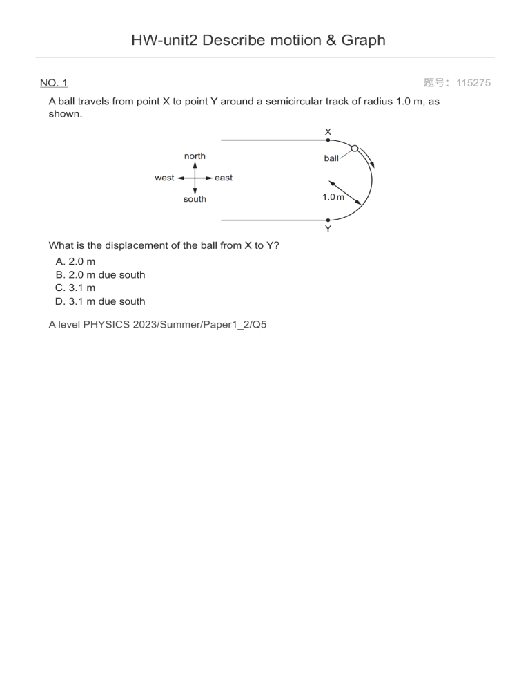 Physics Motion & Graphs Exam Questions