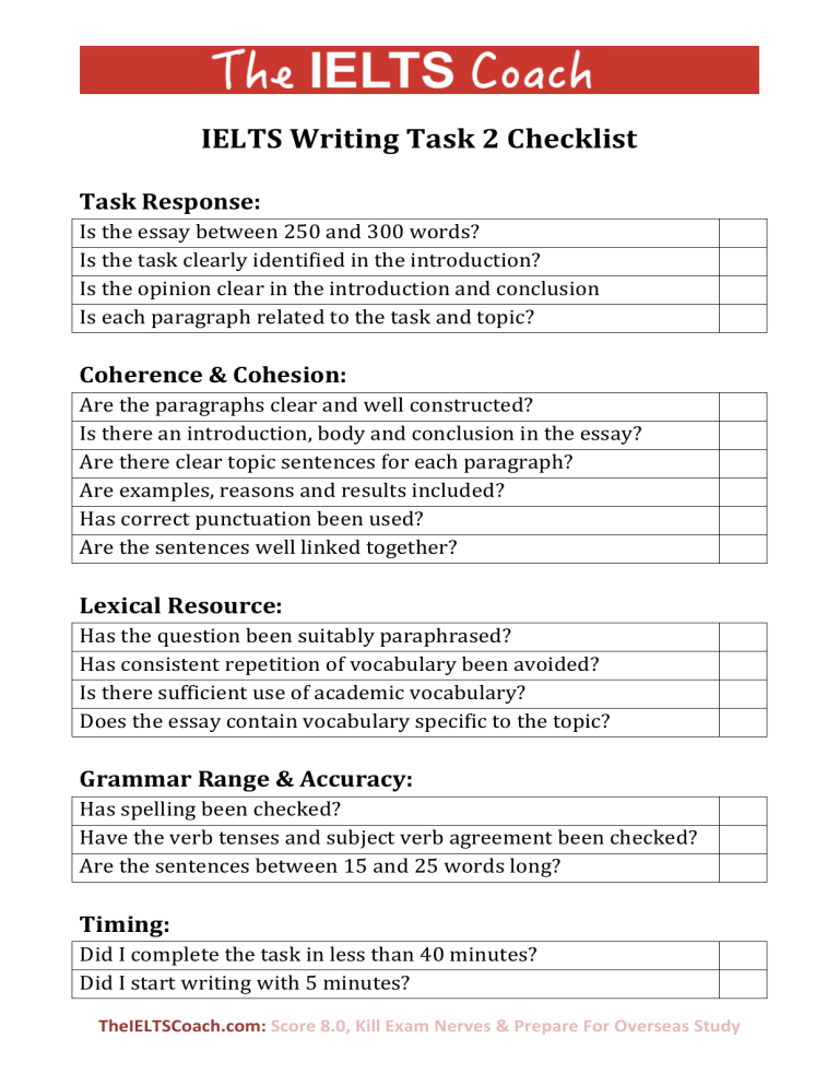 IELTS Writing Task 2 Checklist