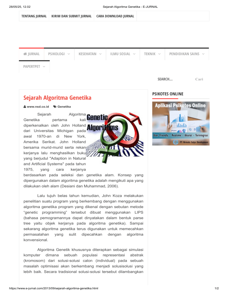 Sejarah Algoritma Genetika: Riwayat Algoritma Genetika