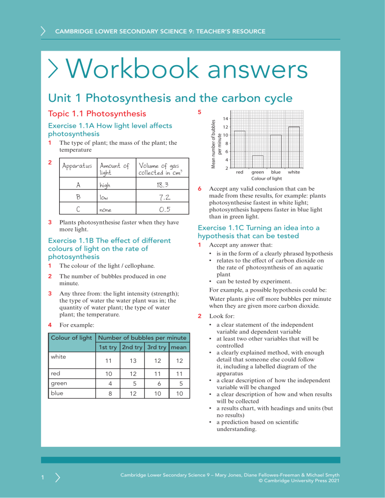 Cambridge Lower Secondary: Science Stage 9 Workbook answers
