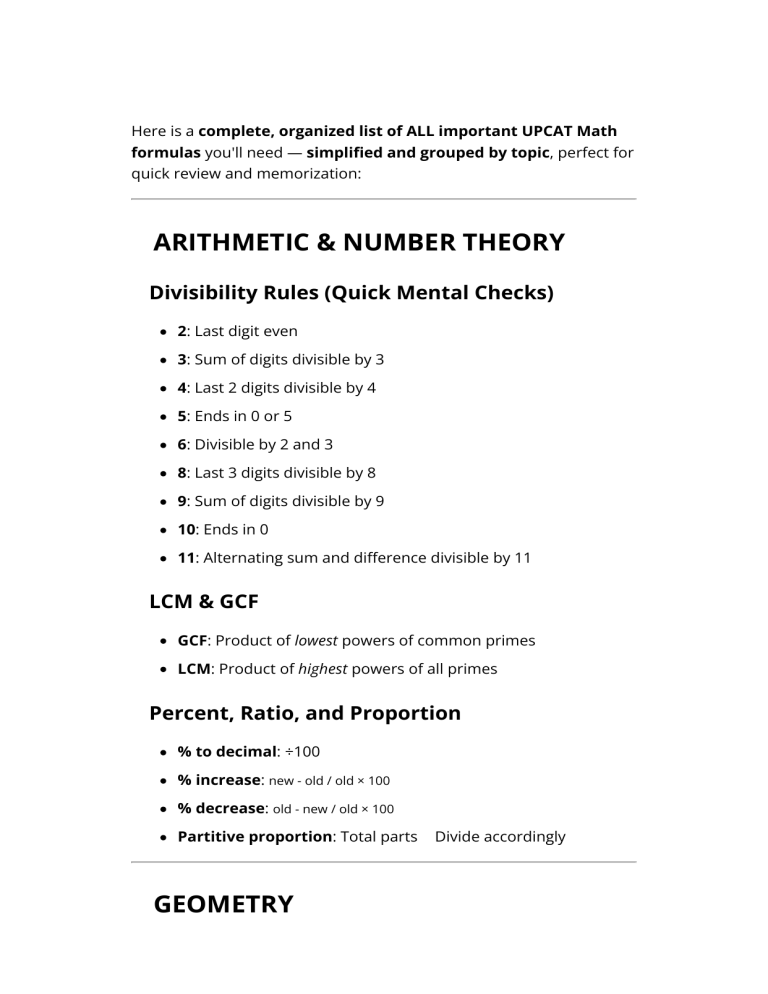UPCAT Math Formulas: Cheat Sheet for Exam Prep