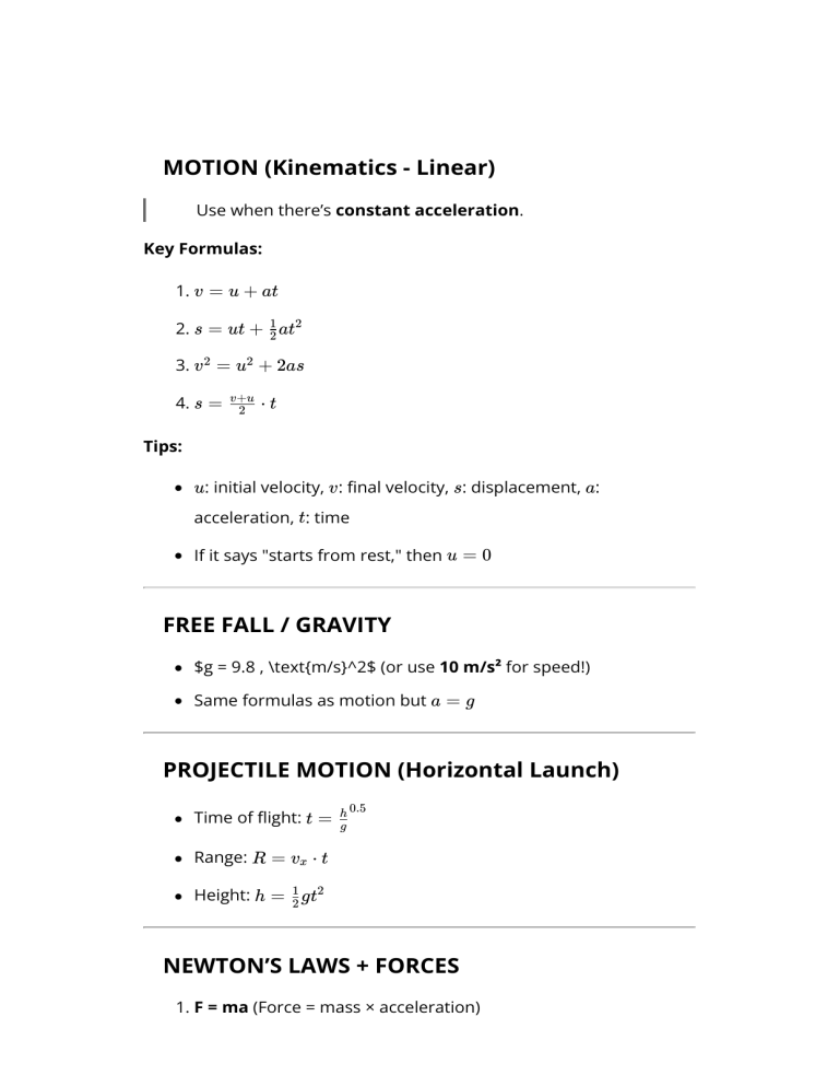 Physics Formulas Cheat Sheet: Motion, Energy, & More