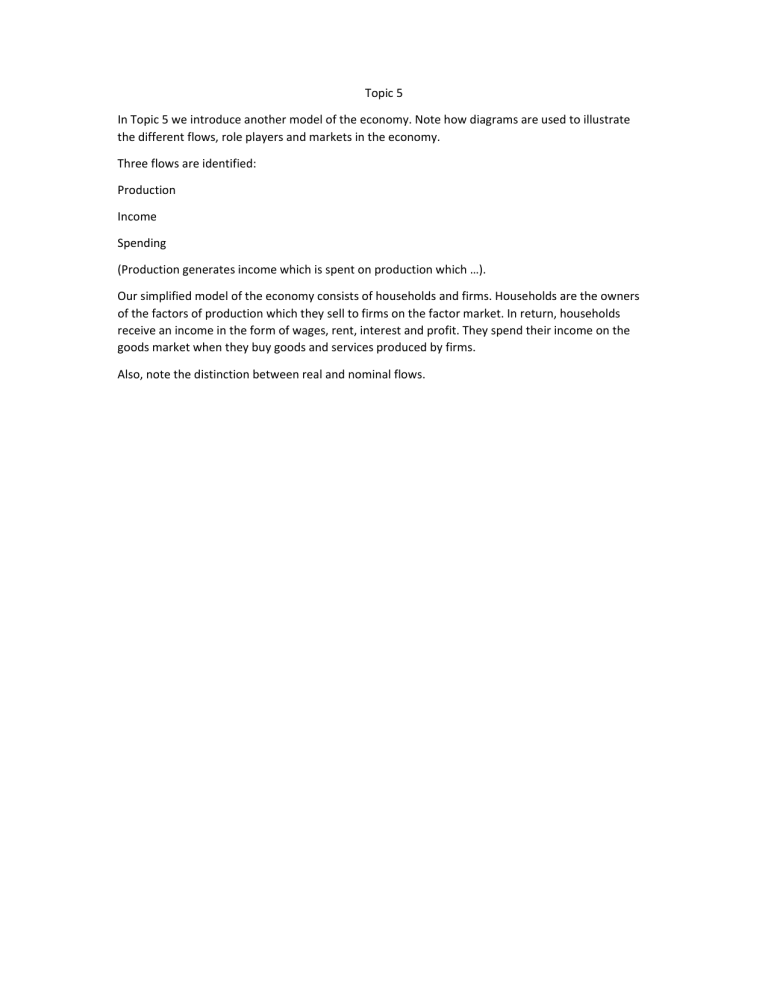 Economic Model: Production, Income, Spending Flows