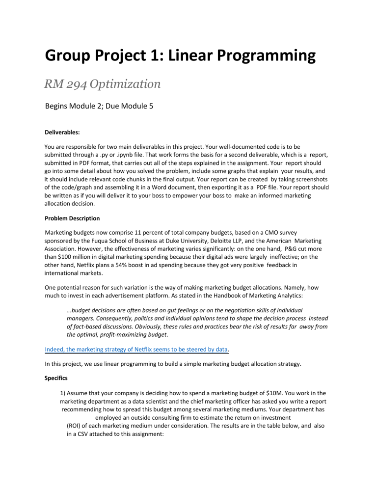 Linear Programming Marketing Budget Allocation Project