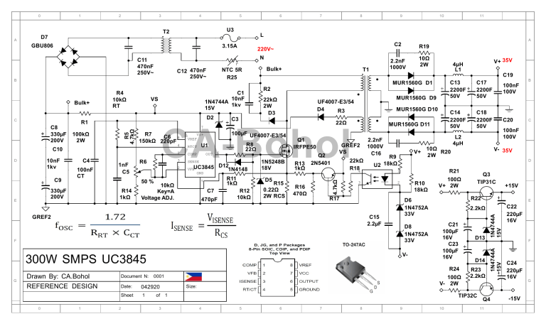 300W SMPS UC3845 Schematic Diagram