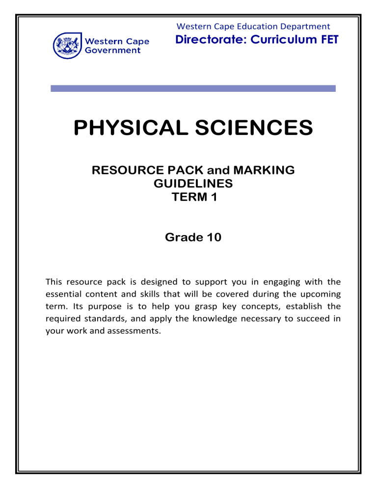 Grade 10 Physical Sciences Resource Pack: Waves & Electrostatics