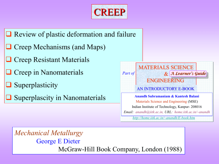 Creep in Materials Science & Engineering