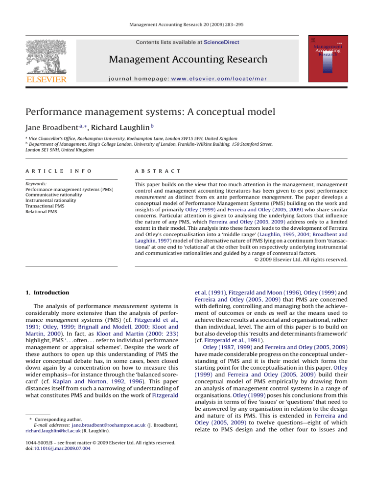 Performance management systems- A conceptual model