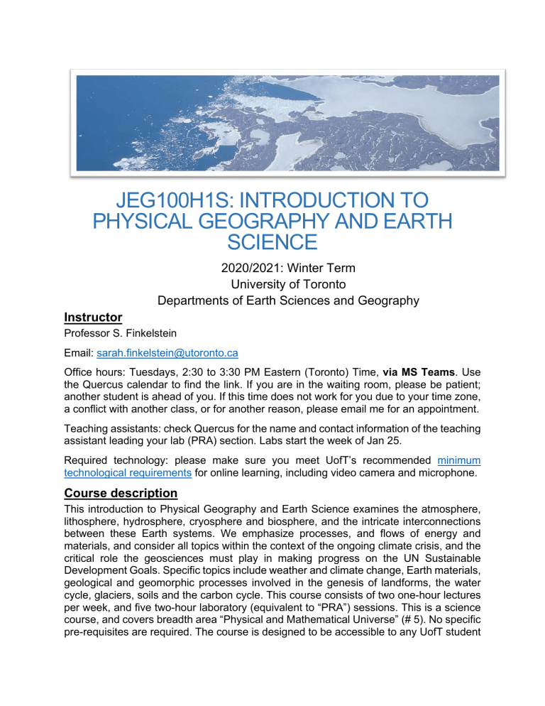 JEG100H1S: Physical Geography & Earth Science Syllabus
