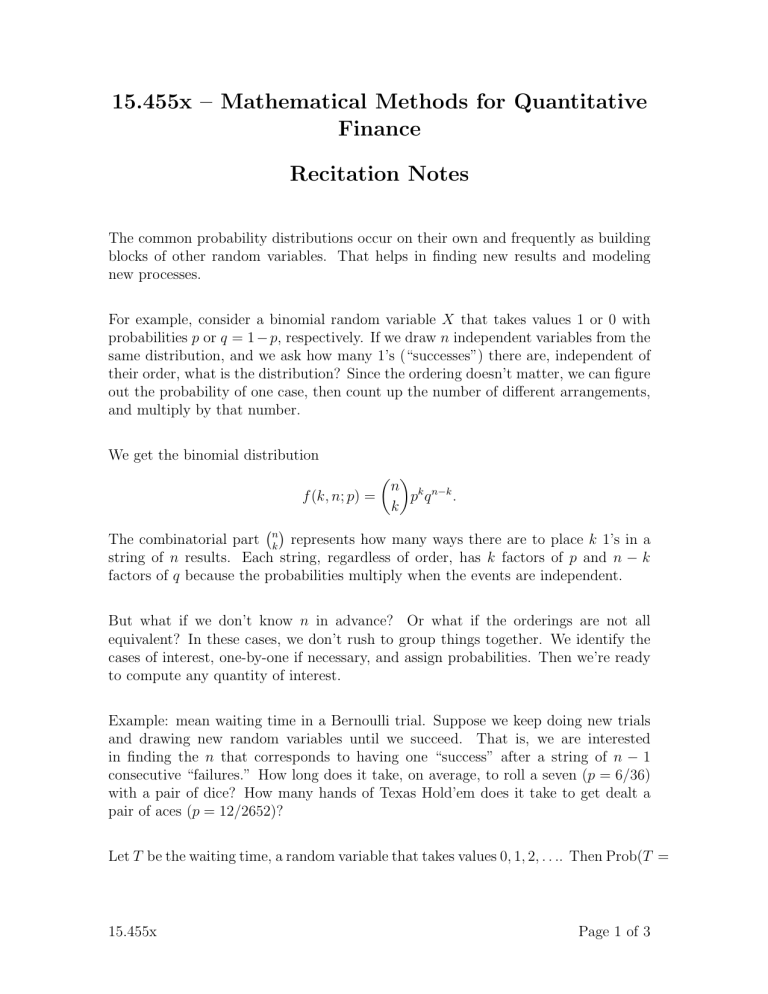 Quantitative Finance: Probability Distributions & Bernoulli Trials