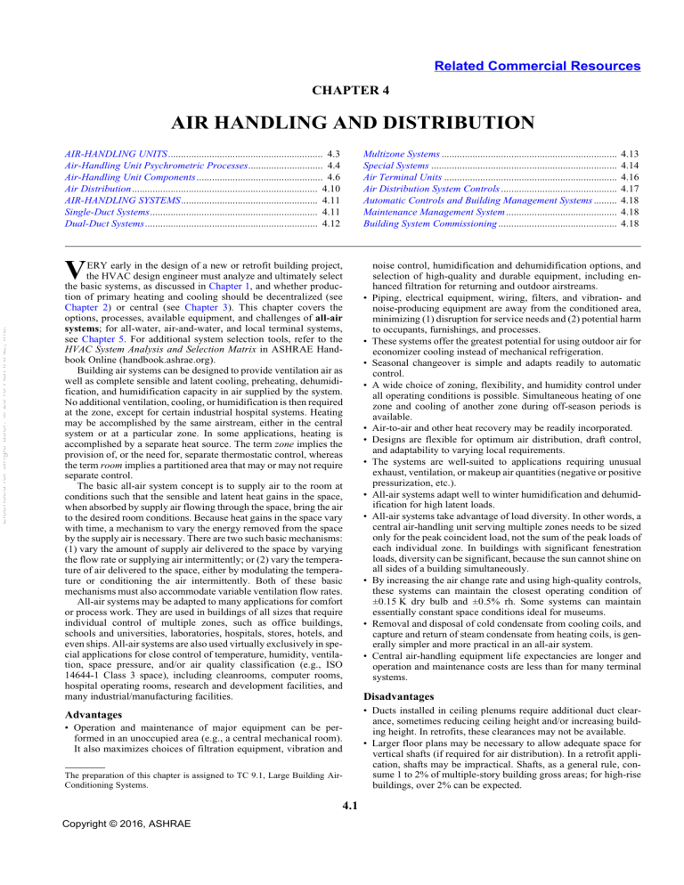 Air Handling & Distribution Systems: HVAC Chapter