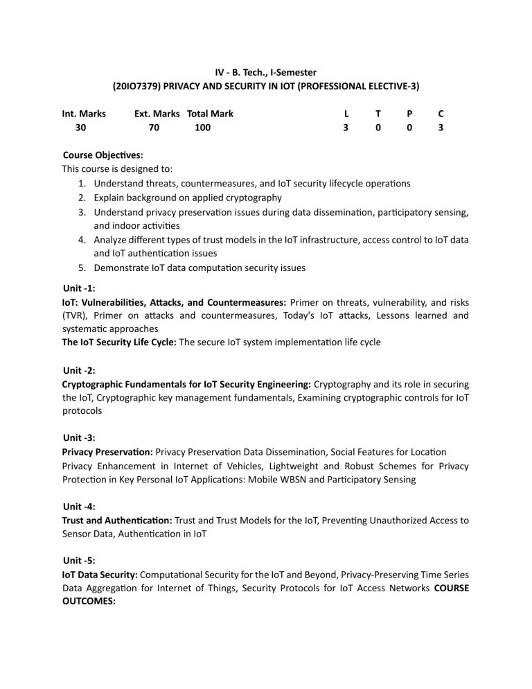 IoT Security & Privacy Course Syllabus