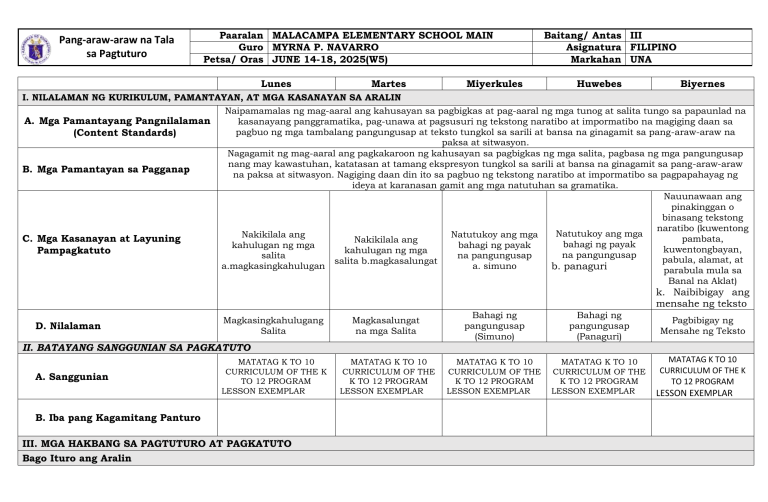Grade 3 Filipino Daily Lesson Log: Synonyms & Sentences