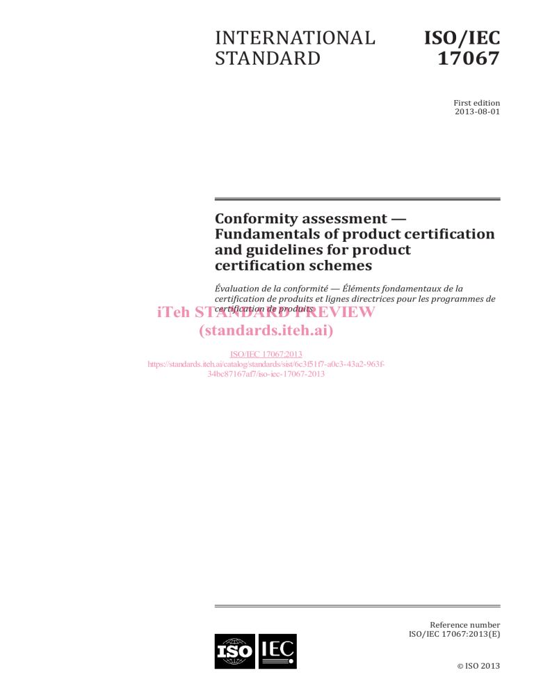 ISO/IEC 17067: Product Certification Fundamentals & Guidelines