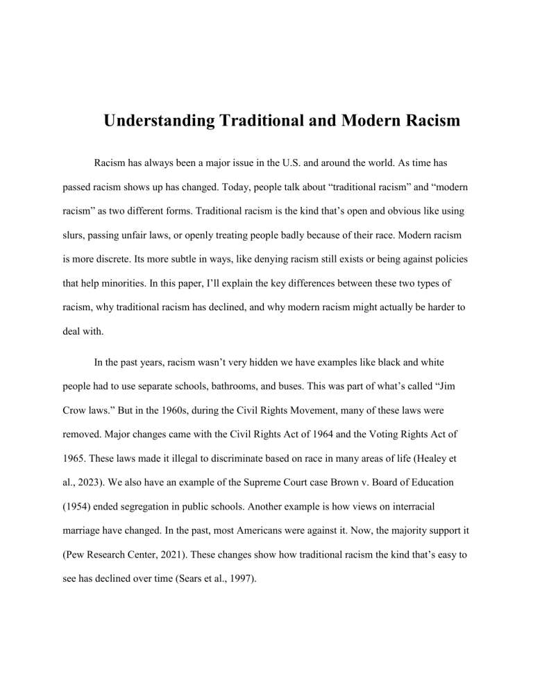 Traditional vs. Modern Racism: Understanding the Differences