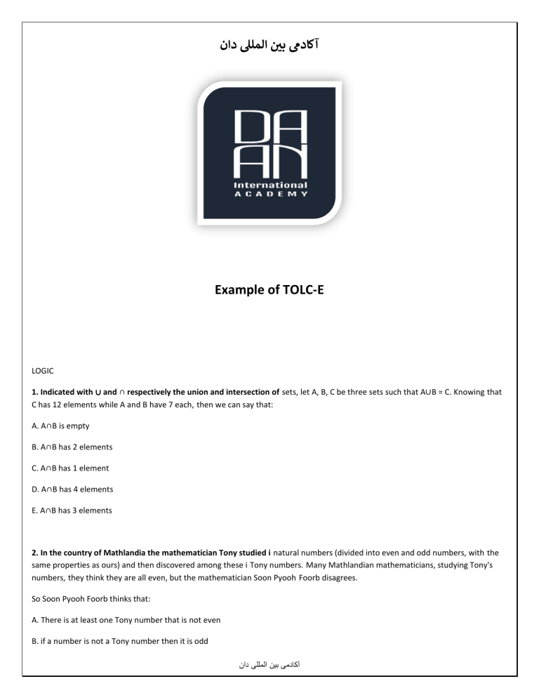 TOLC-E Exam Example: Logic & Verbal Understanding