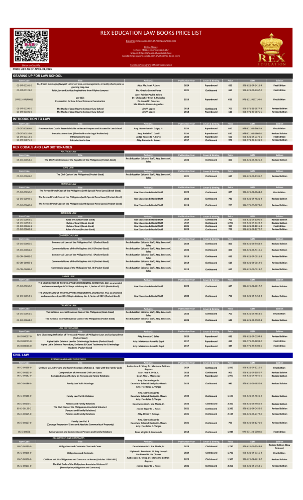 Rex Education Law Books Price List (April 2025)