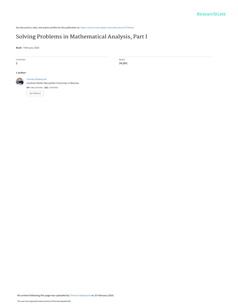 Mathematical Analysis Problems & Solutions, Part I
