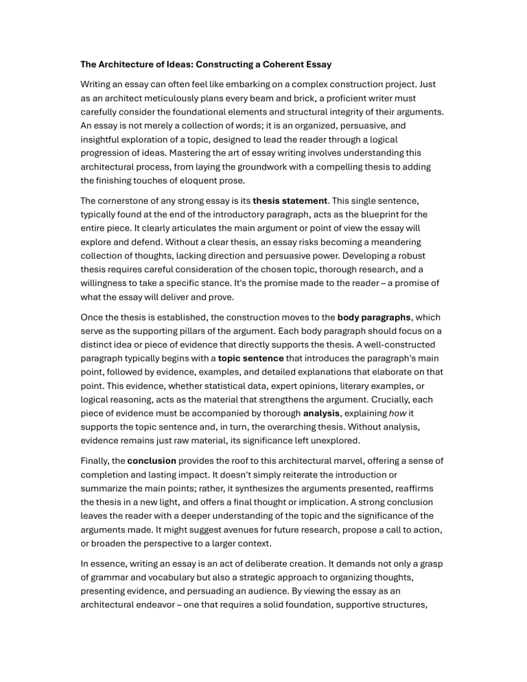 Essay Architecture: Writing a Coherent & Persuasive Essay