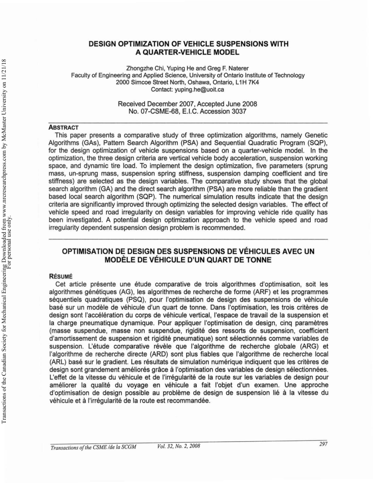 Vehicle Suspension Design Optimization: A Comparative Study